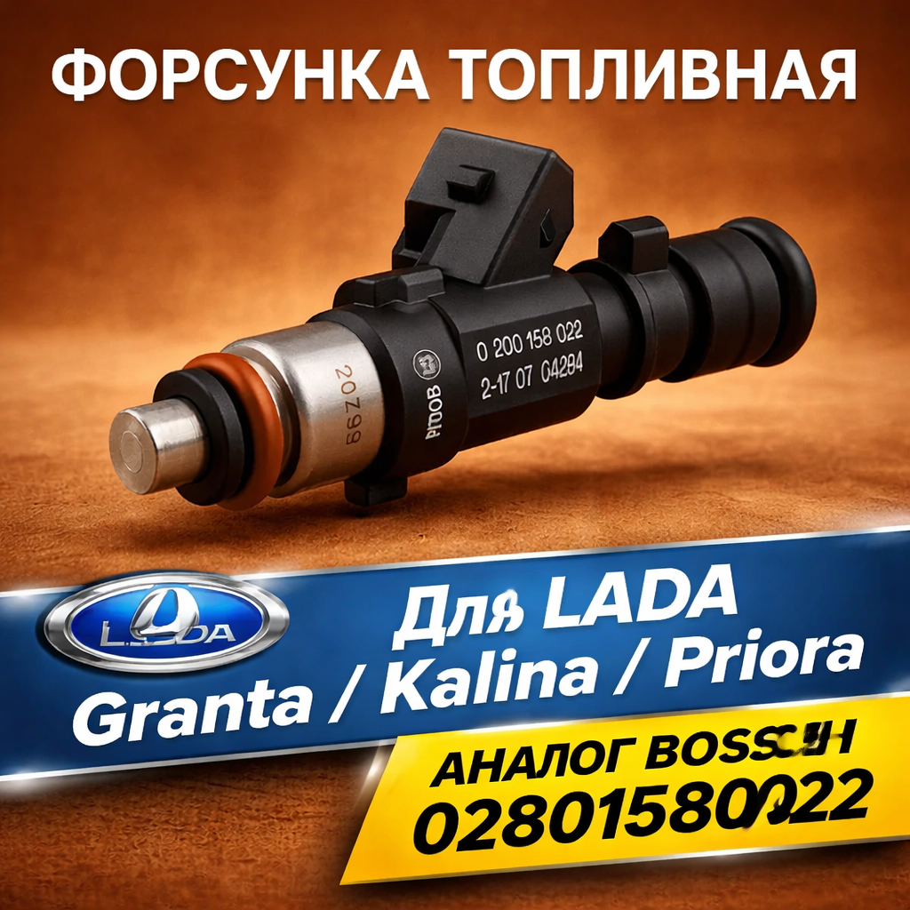 Форсунка топливная PEKAR 0280158022 для ВАЗ (LADA) Granta, Kalina, Priora — аналог BOSCH
