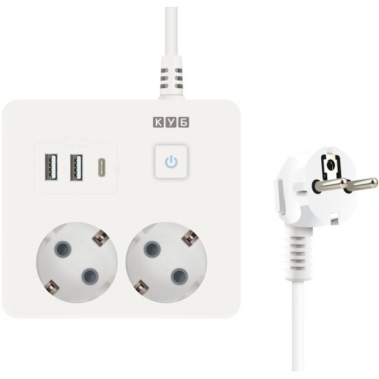 Сетевой удлинитель Power Cube PowerCube, 2 розетки, 3USB, белый, 0.5 м