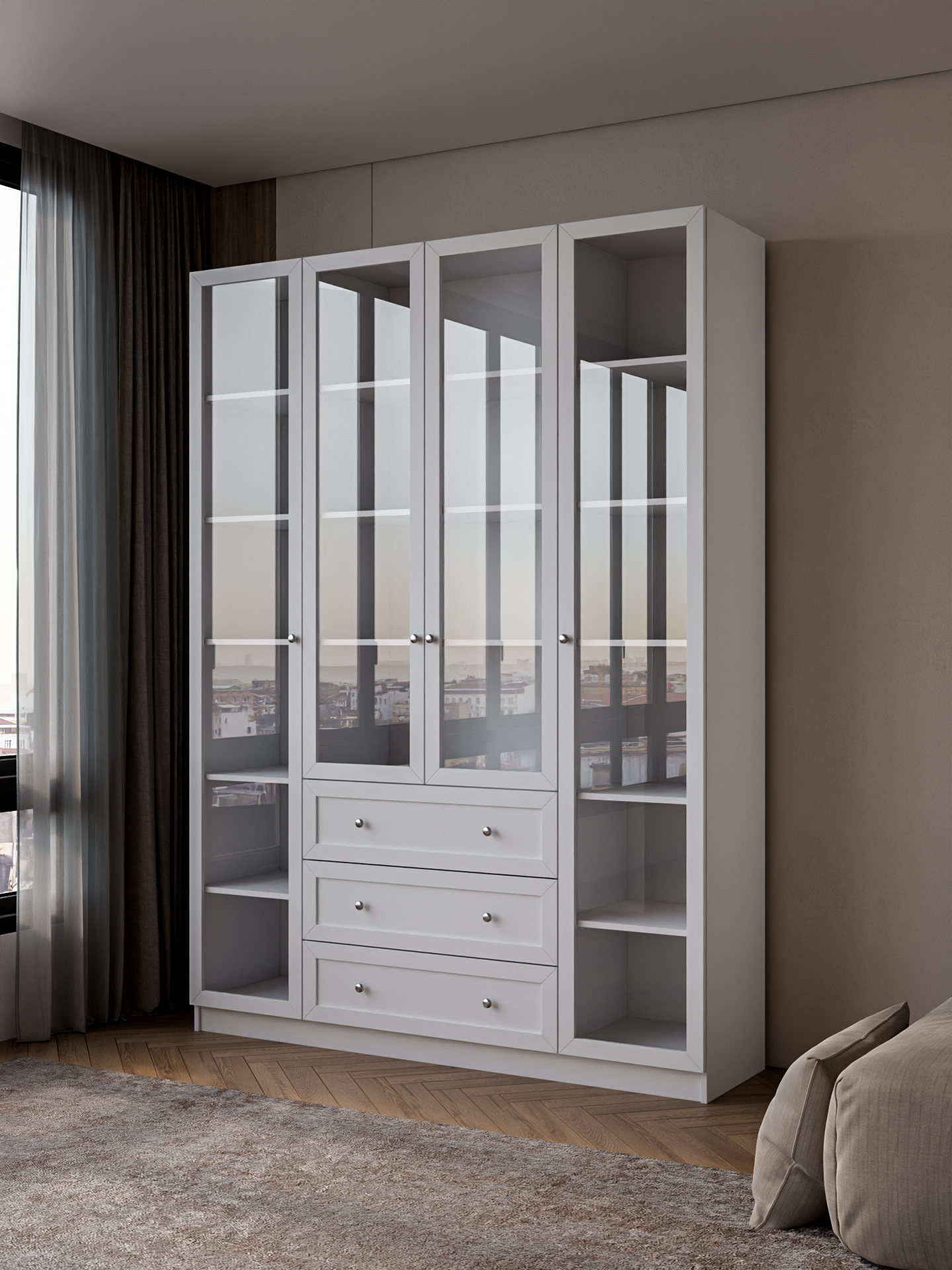 Шкаф распашной Фрея| Корпус ЛДСП Белый| Фасад Рамка Белый | Стекло прозрачное