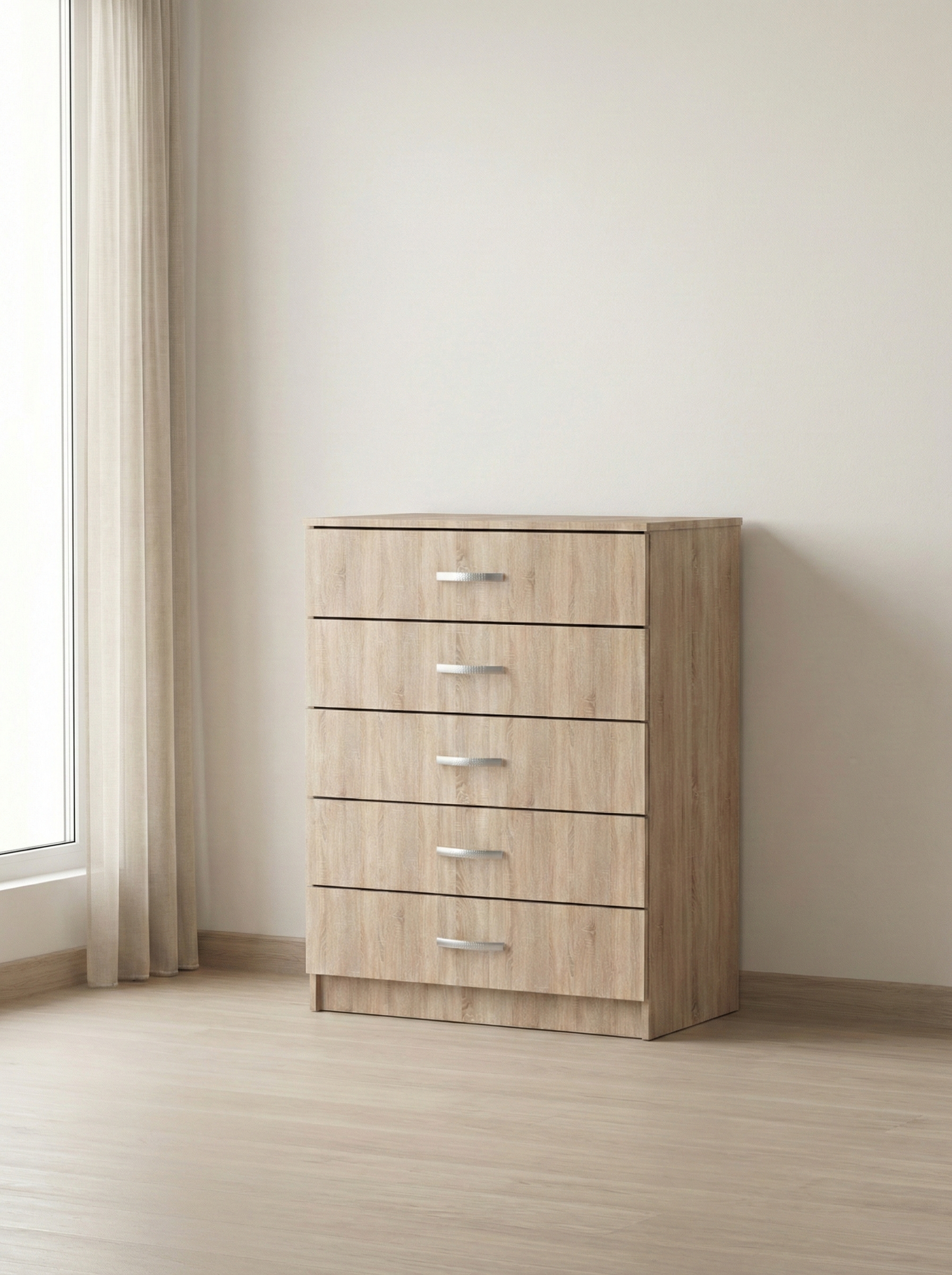 Комод Капри-6 с 5 ящиками и 5 ручками, ШхГхВ: 81х43х101 см, дуб сонома