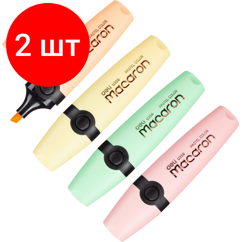 Комплект 2 упаковок, Набор текстовыделителей Deli Macaron 1-5 мм 4 цвета EU356-MT