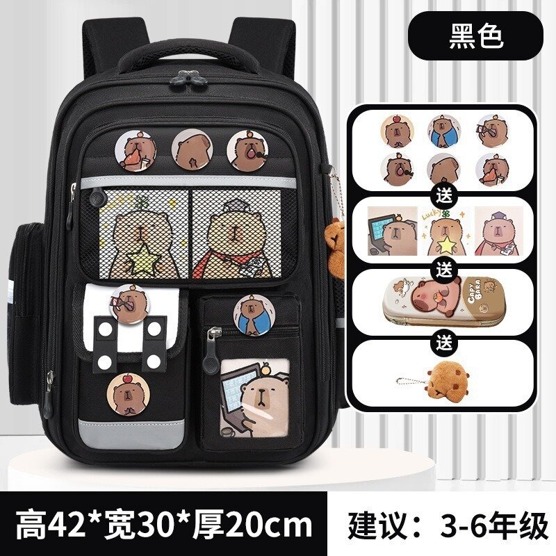 2026 Новейший рюкзак с капибарой для учеников начальной школы 1-3-6 классов, защита позвоночника, легкий детский рюкзак с мультяшным дизайном, большая вместимость, двойная сумка через плечо