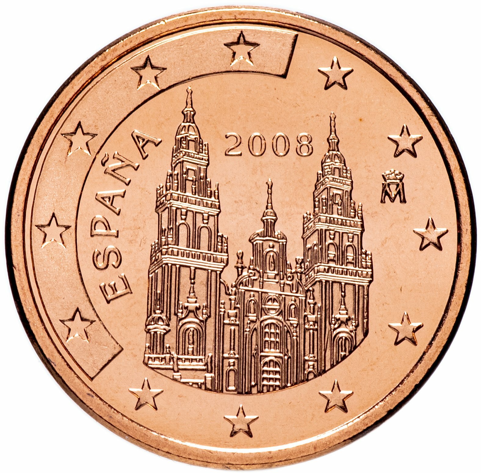 Испания 5 евроцентов cents 2008, Сталь, в сохранности UNC