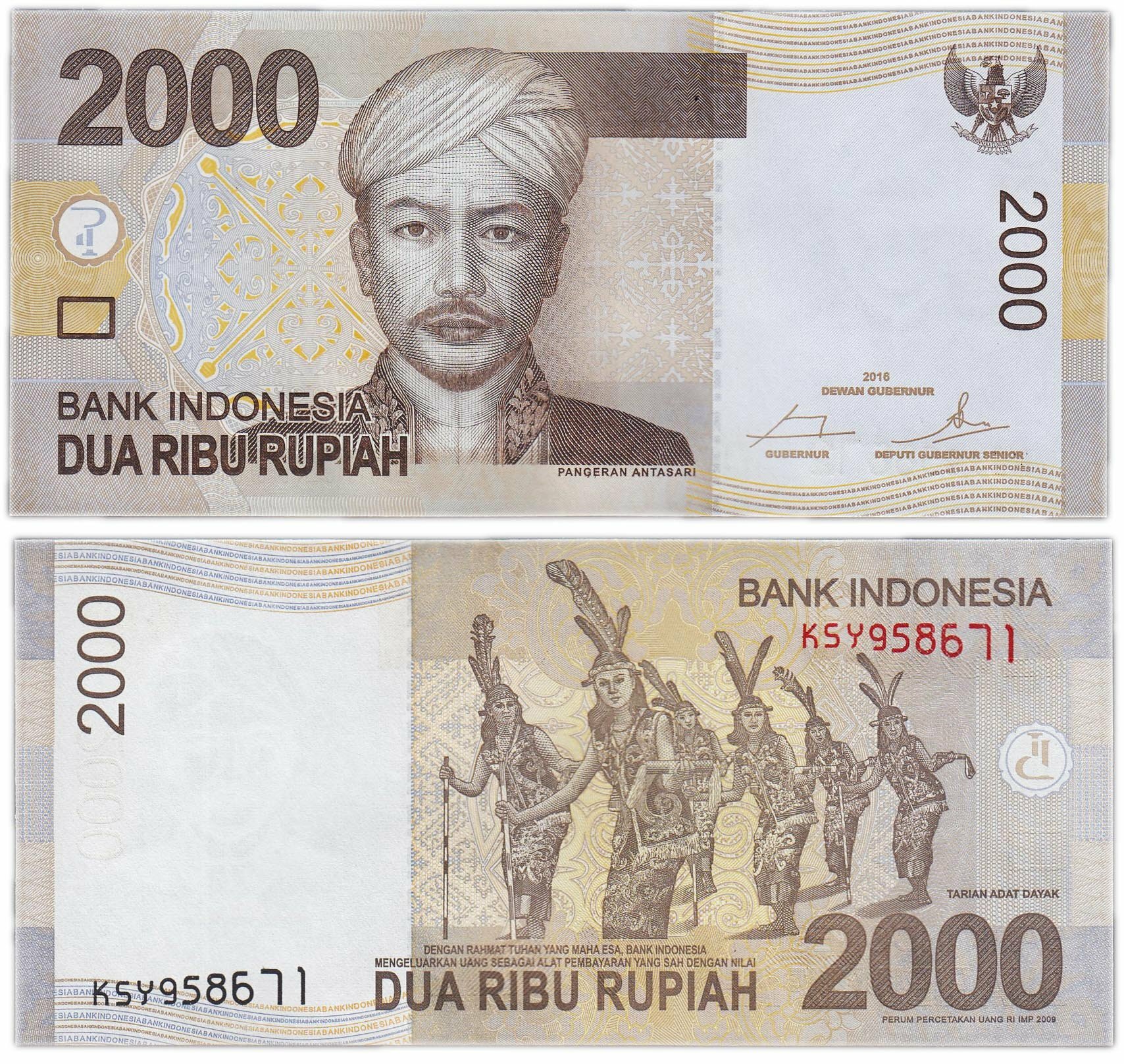 Индонезия 2000 рупий 2016 2009 Танцоры Борнео Pick 148h