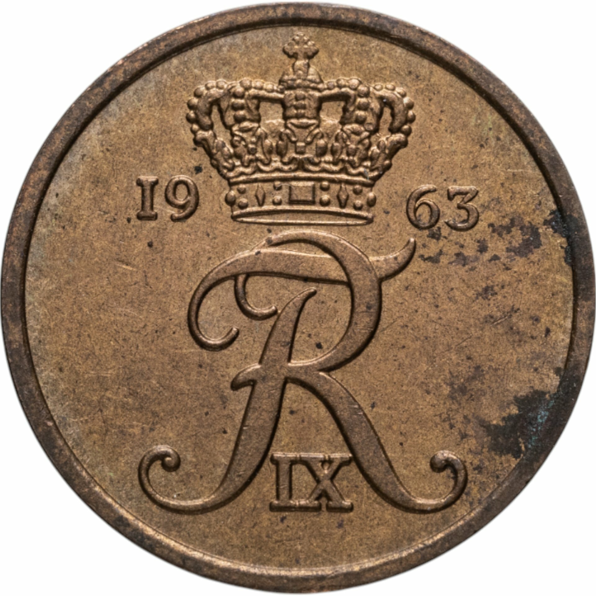 Дания 2 эре ore 1963 Бронза /коричневый цвет/, в сохранности XF