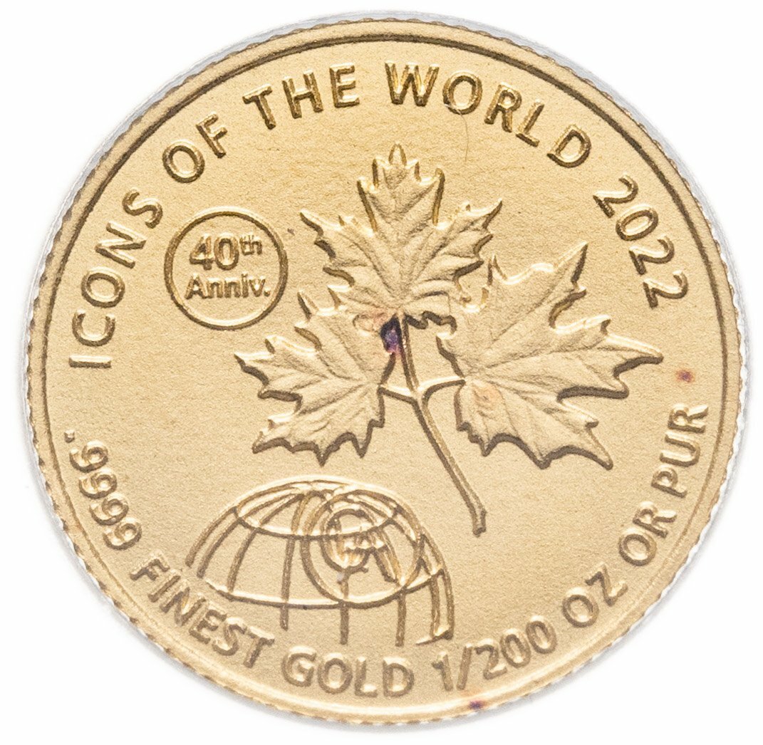 Руанда 10 франков 2022 40 лет кленовому листу, Золото, в сохранности UNC