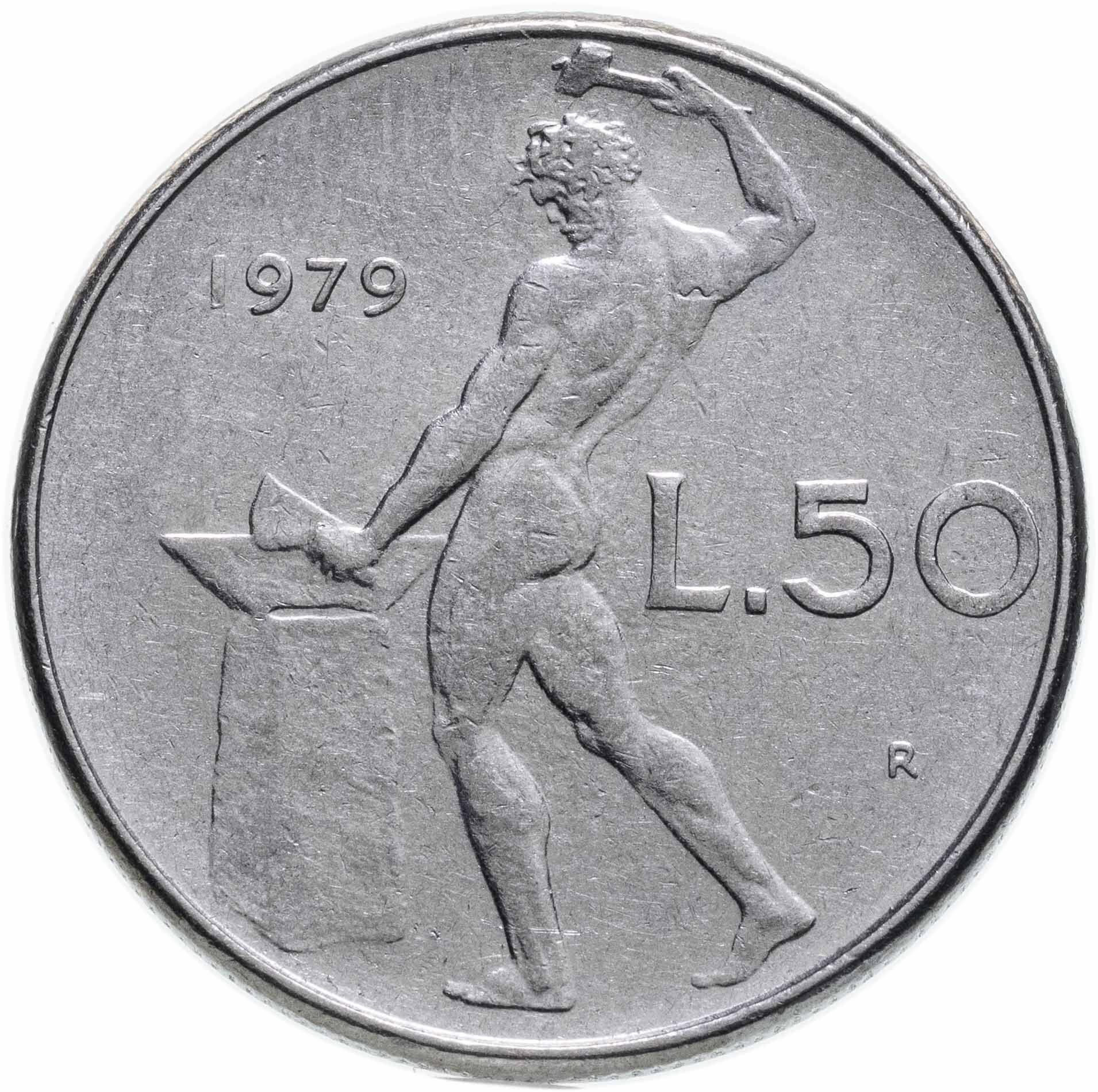 Италия 50 лир 1979, Сталь, в сохранности XF