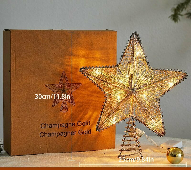 Звезда на елку, 20х25 см, с подсветкой, полиэстер/металл, шампань, Звезды, Christmas sparkle