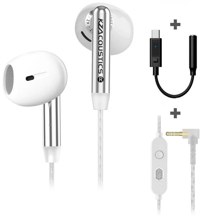 KZ Duet с микрофоном USB Type-C, белый, проводные наушники