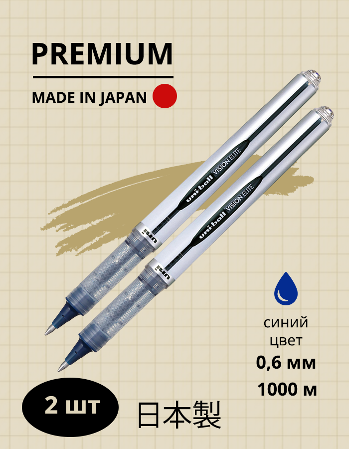 Uni Vision Elite синяя ручка-роллер 0.8 мм линия 0.6 мм