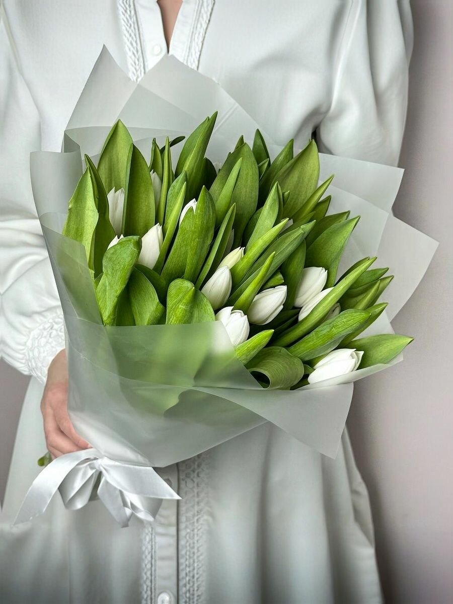 Букет из 25 белых тюльпанов