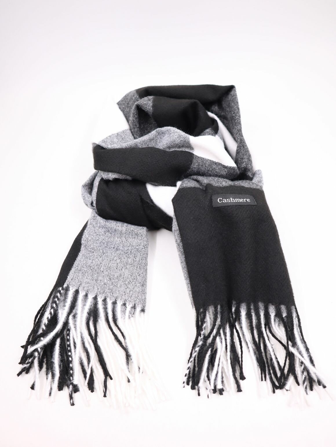 Шарф Cashmere Осень-зима 2023 для женщин,200х70 см, универсальный, черный, белый — фото 1