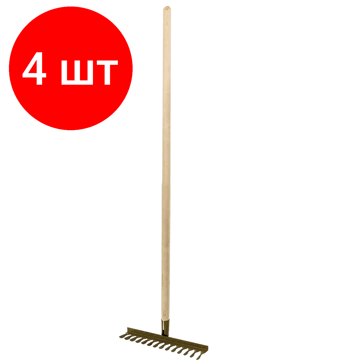 Комплект 4 шт, Грабли классические витые, 14 зубьев, ширина 42 см, деревянный черенок 120 см, КМ000876