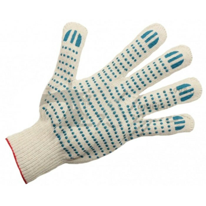 Перчатки хлопчатобумажные с ПВХ 10 класс 6 ниток точка белые 166 тэкс. Количество в наборе 10 шт.