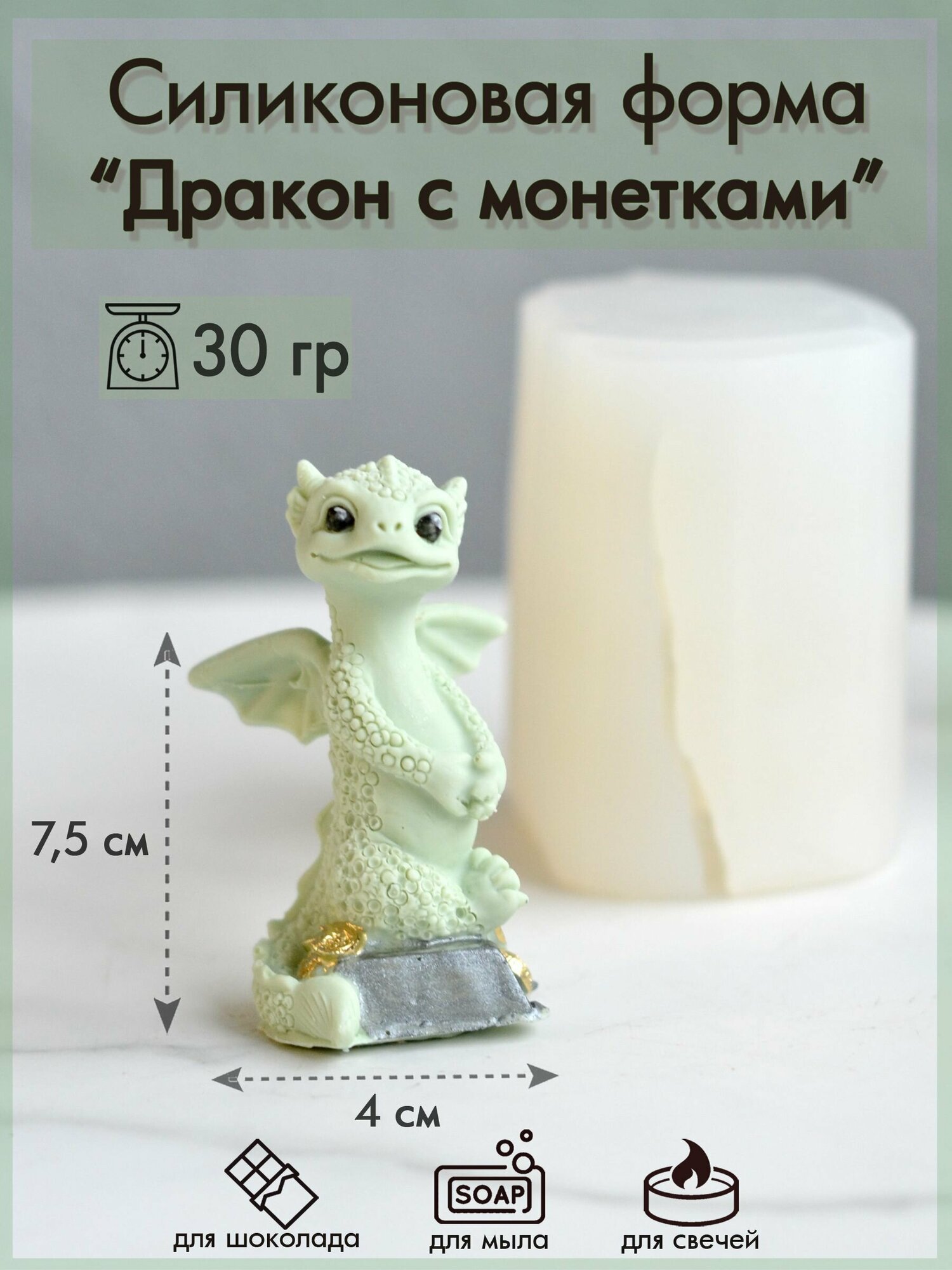 Силиконовая форма 340 "Дракон с монетками"