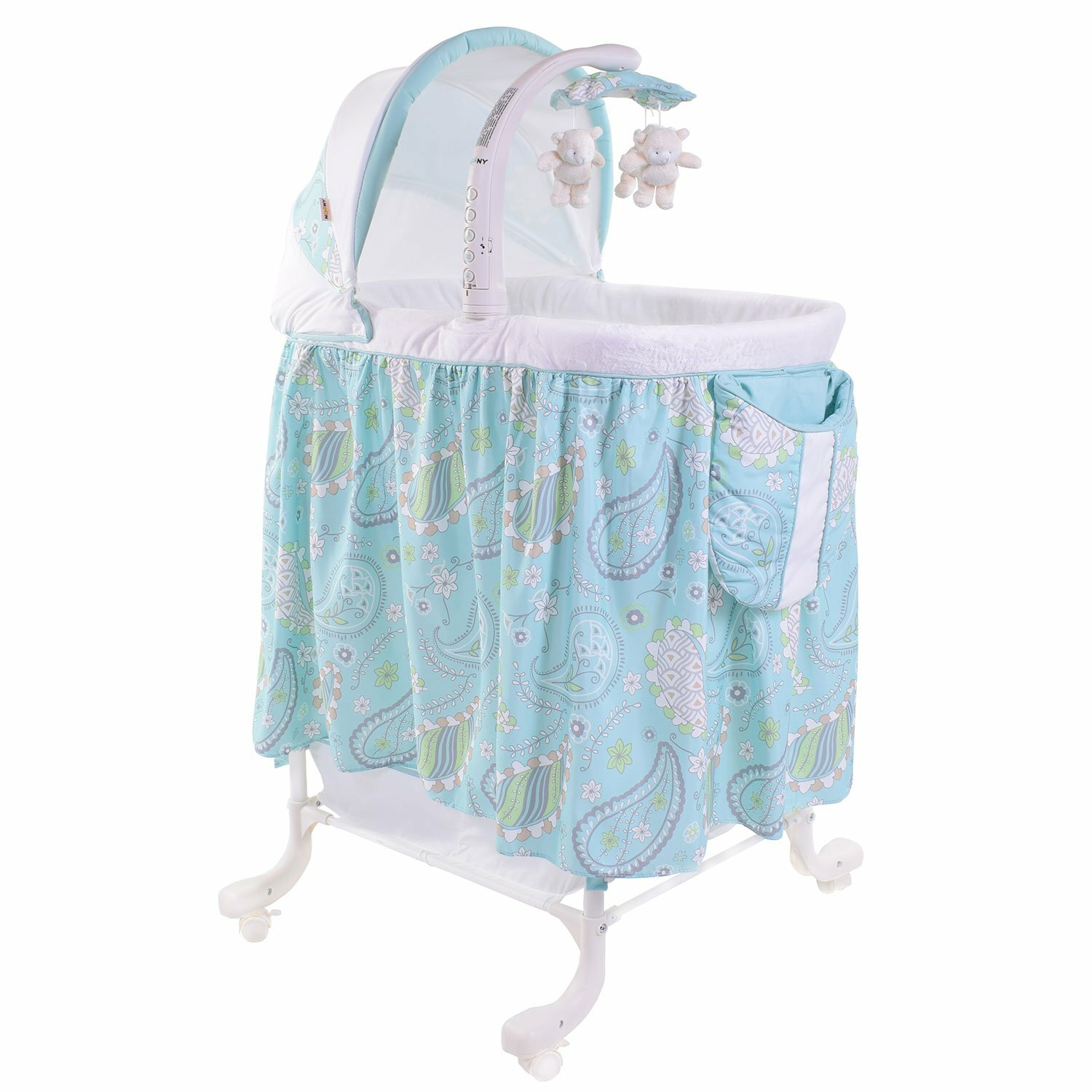 Колыбель Noony Lula Green Paisley, с функцией вибрации, овальная, голубая