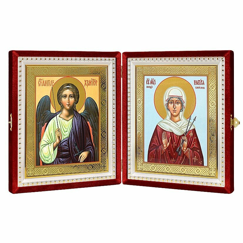 Складень именной "Мученица Виктория Кордувийская (Кордубская) - Ангел Хранитель (лик № 005)", размер ликов 15*18 см