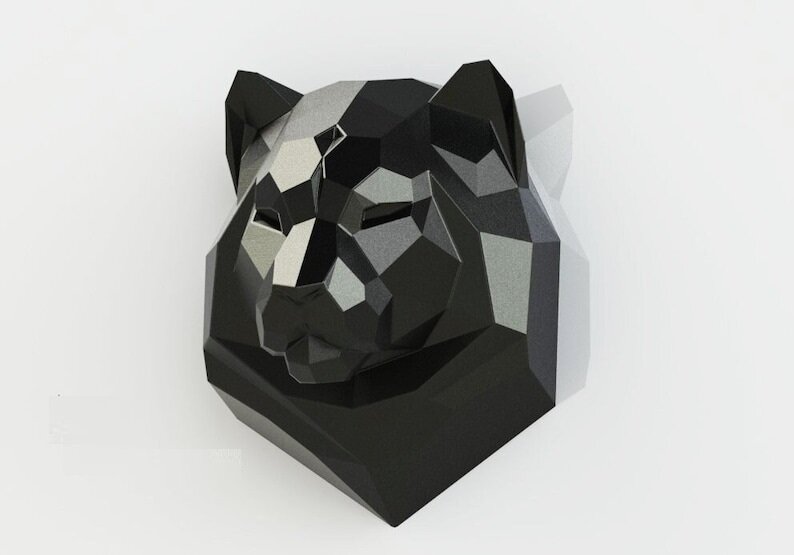 Полигональная фигура голова Тигра, бюст, геометрический полигональный металлический декор интерьера