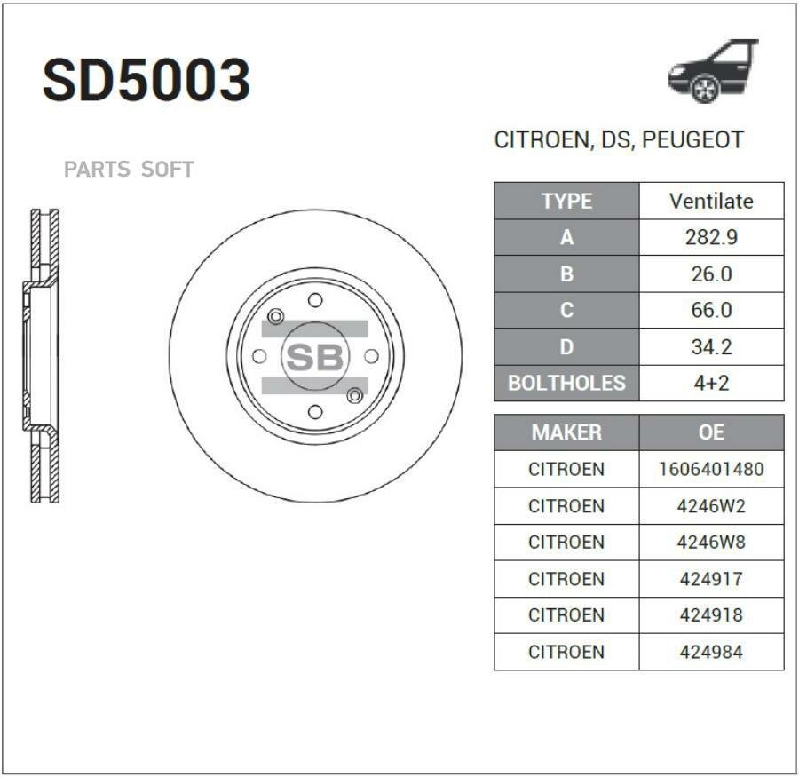 SANGSIN BRAKE SD5003 Диск тормозной передний CITROEN BERLINGO(MF) 96- ()
