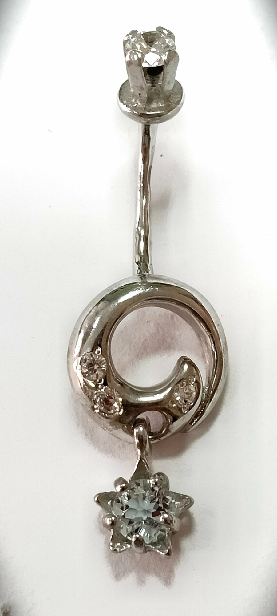 Пирсинг в пупок, серебро, 925 проба, родирование, фианит