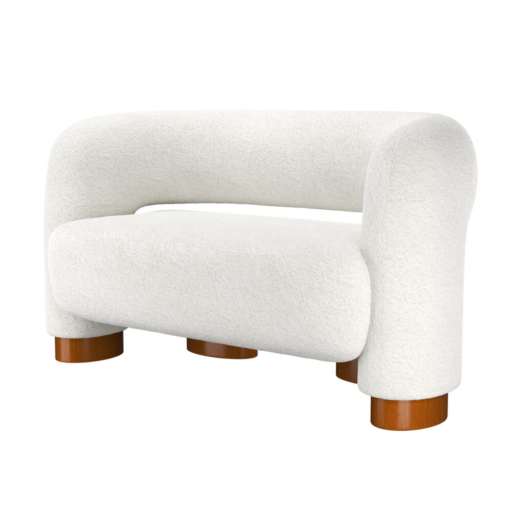 Диван PECOLA, двухместный, 1420х780х770, испанский орех, белоснежно-белый Fluffy 06