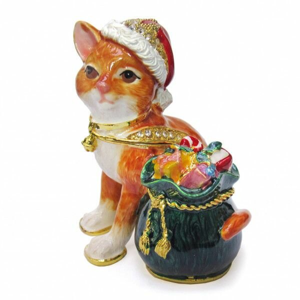 Шкатулка Кот Новый год металл, стразы