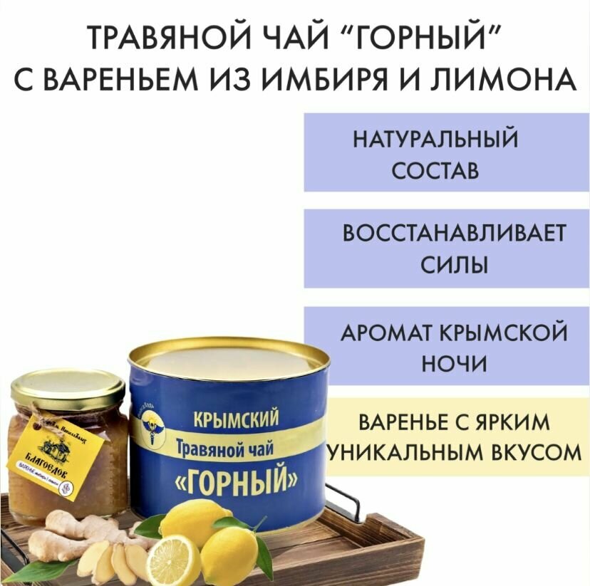 Листовой чай Горный с вареньем из имбиря и лимона - подарочный набор Благоедов