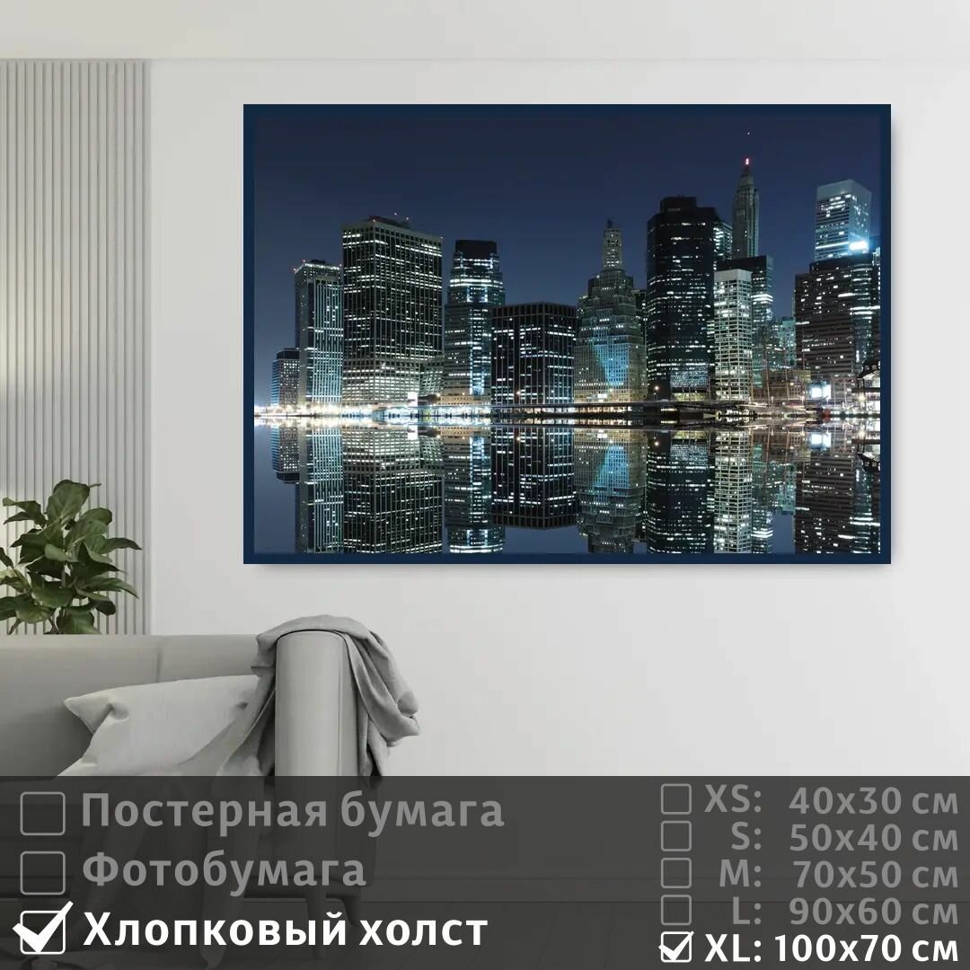 Постер на холсте Небоскребы Манхэттена 100х70 см ПолиЦентр