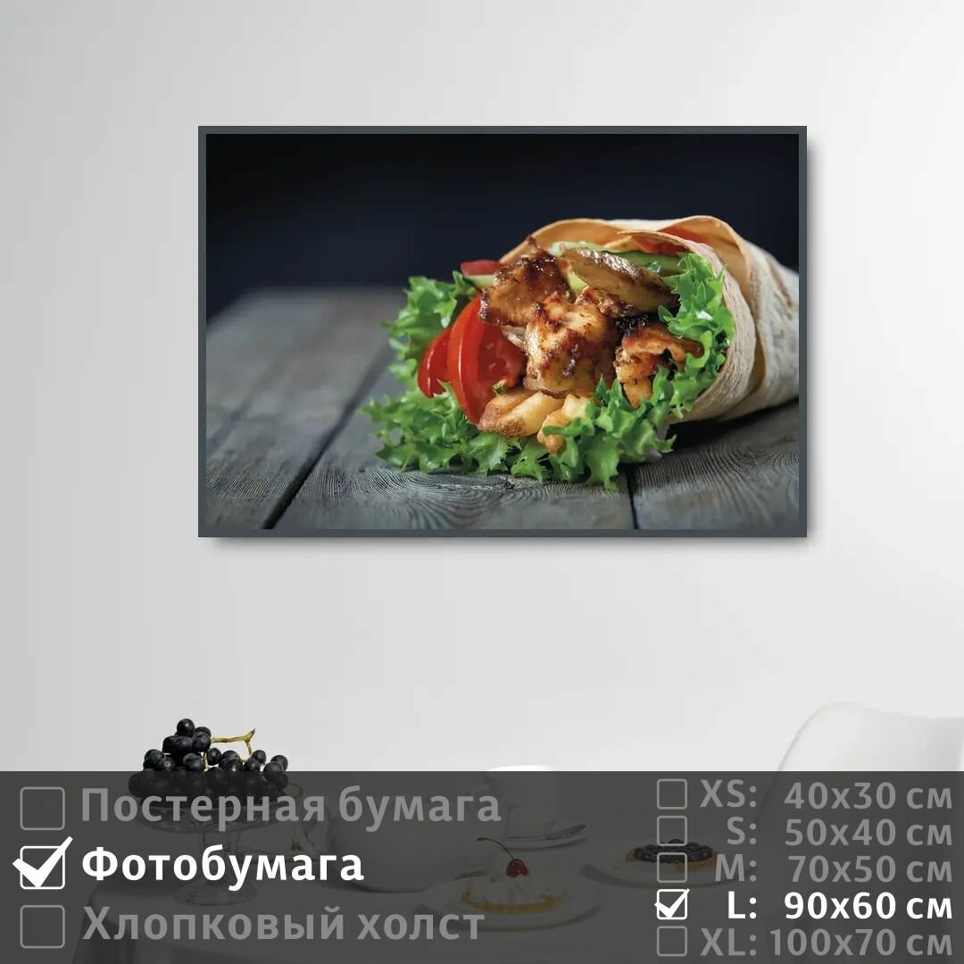 Постер на фотобумаге Для Кафе Мясо Овощи Зелень 90х60 см ПолиЦентр