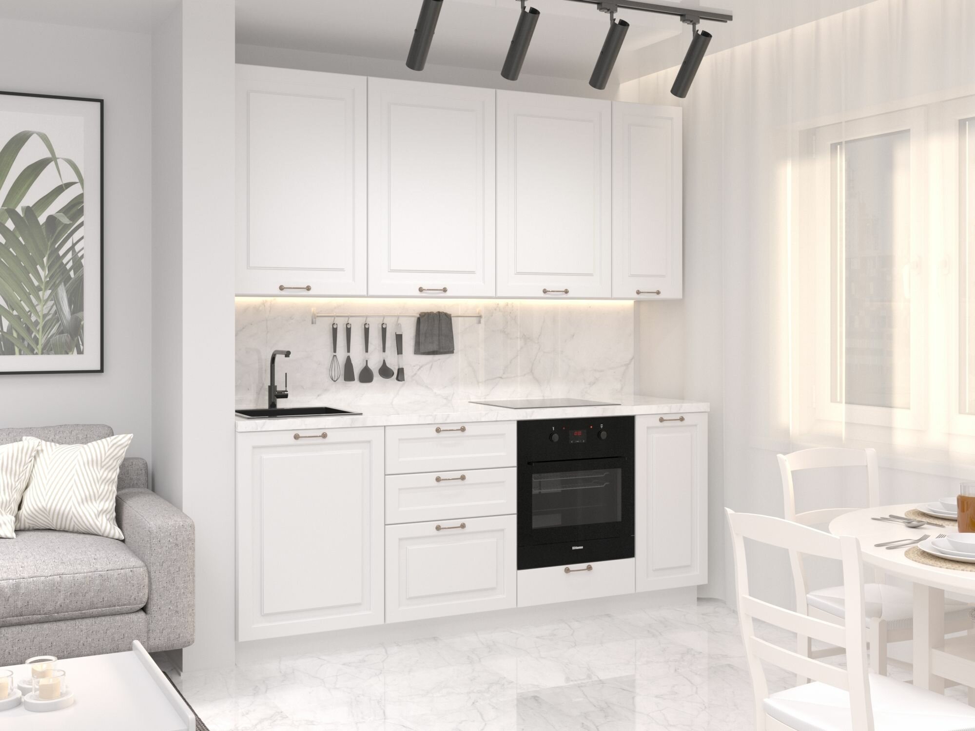 Кухонный гарнитур Ницца Белый, 2200 мм