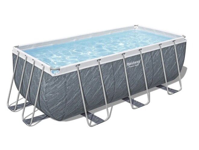 Bestway 56722 (412х201х122) Прямоугольный каркасный бассейн мрамор Bestway 56722 Power Steel фильтр-насос, лестница