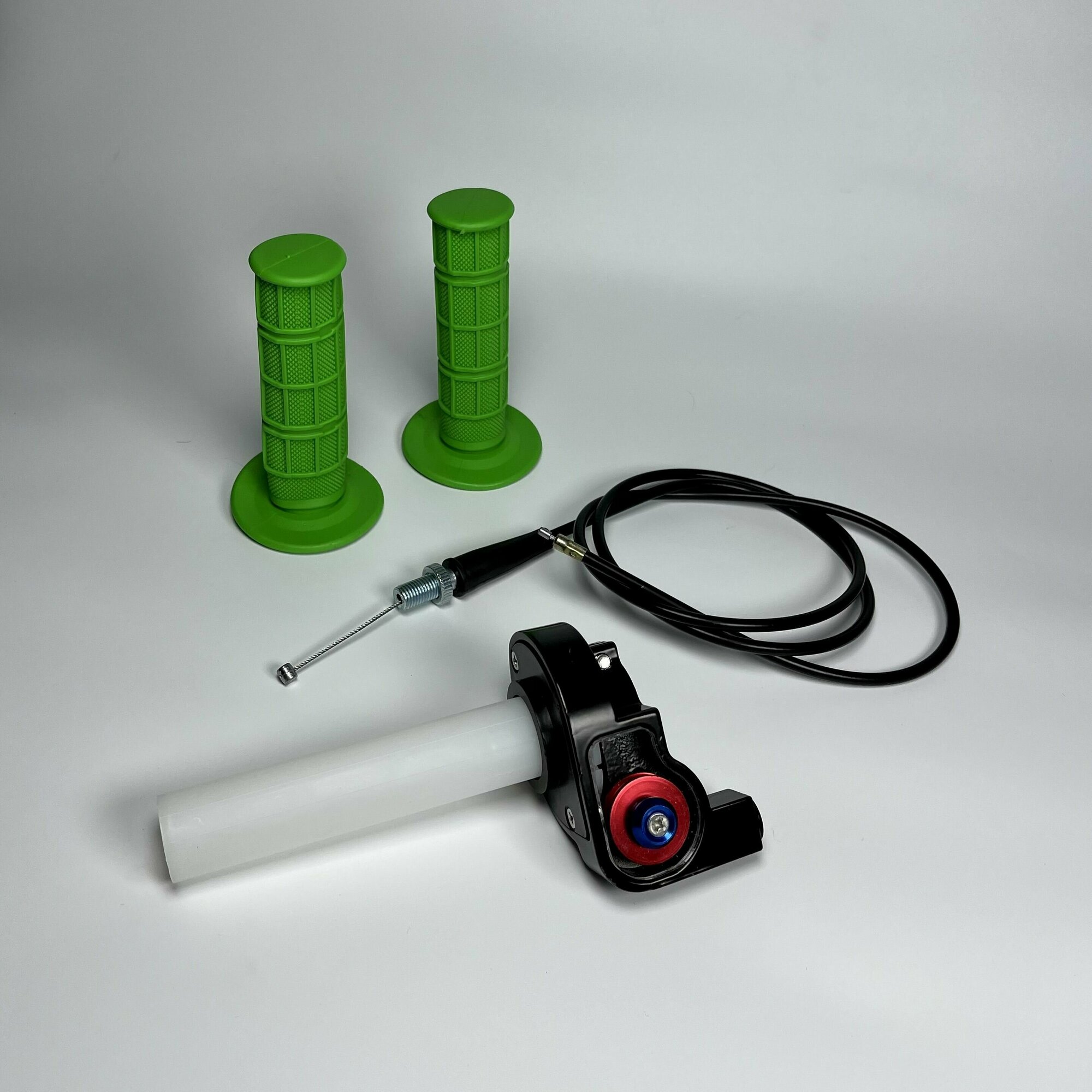 Ручка газа в сборе c тросом L120/110 короткоходная для мотоцикла питбайка эндуро