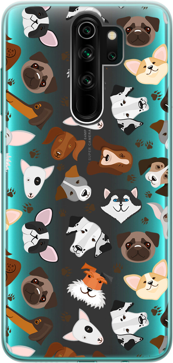 Силиконовый чехол на Xiaomi Redmi Note 8 Pro, Сяоми Редми Ноут 8 Про с 3D принтом "Dogs Pattern" прозрачный