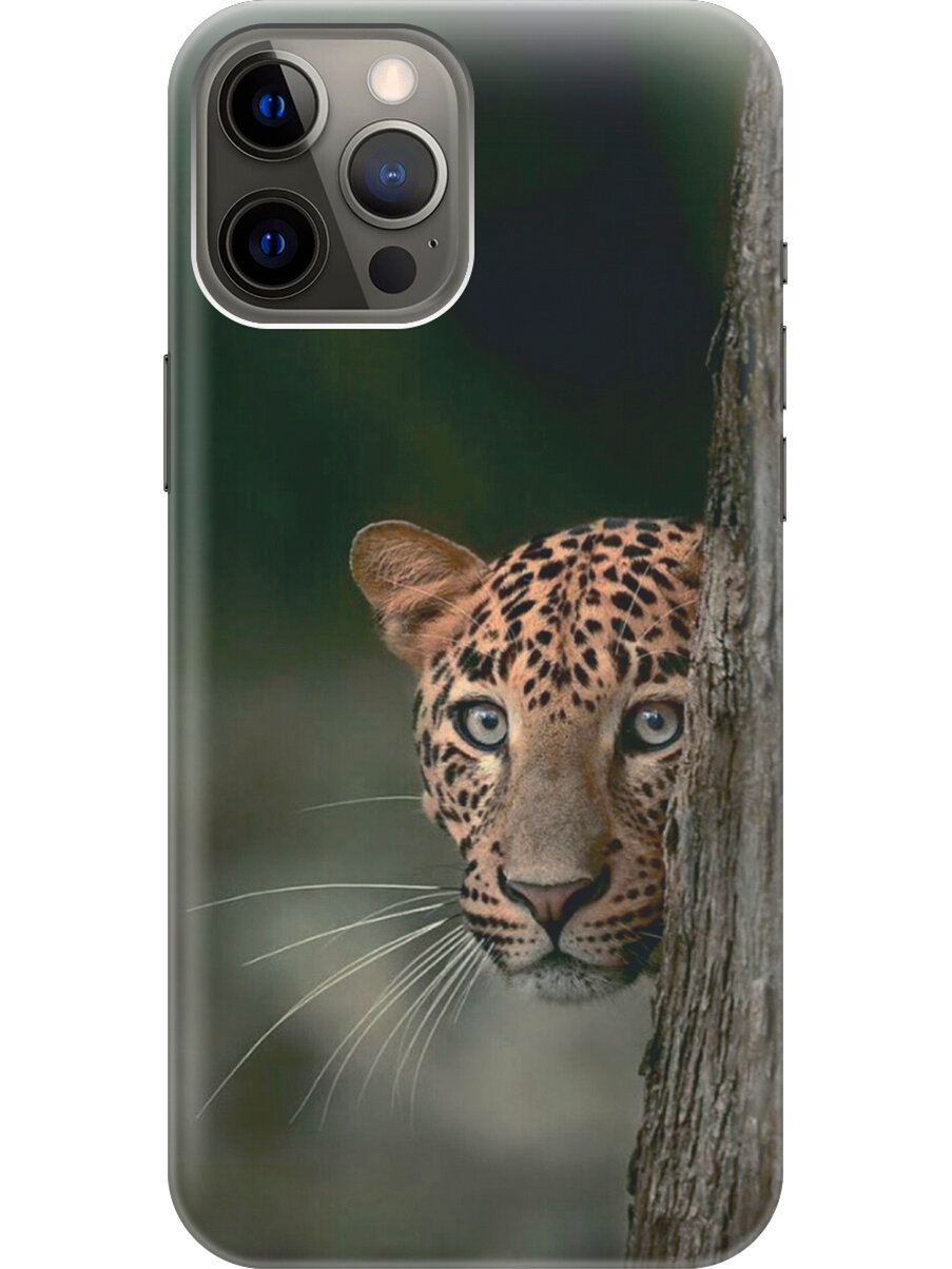 Силиконовый чехол на Apple iPhone 12 Pro Max / Эпл Айфон 12 Про Макс с рисунком "Подглядывающий леопард"
