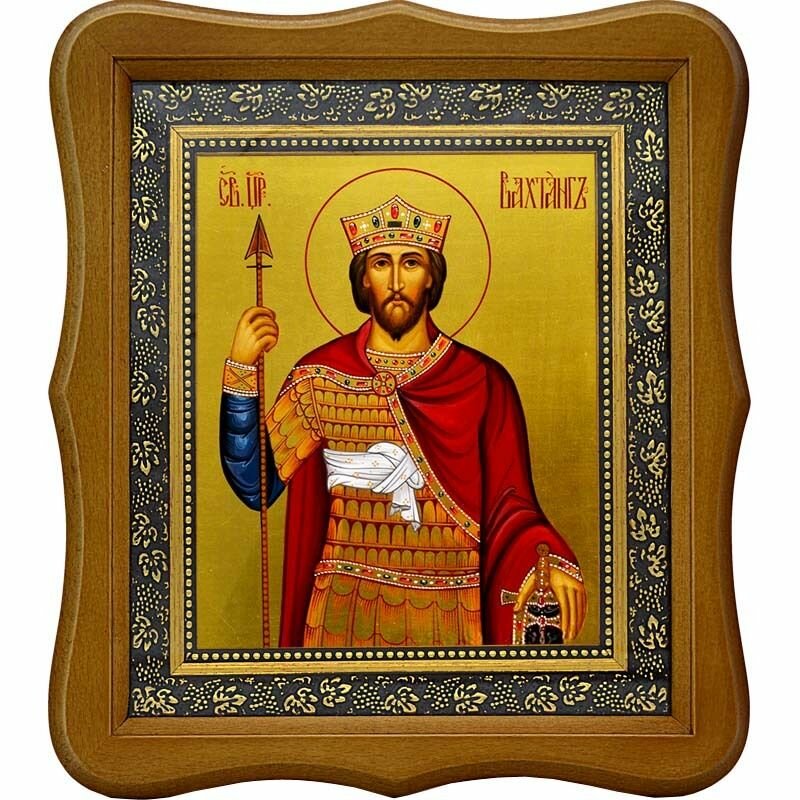 Вахтанг Горгасали святой благоверный царь. Икона на холсте. (17 х 21 см / В деревянном киоте под стеклом).