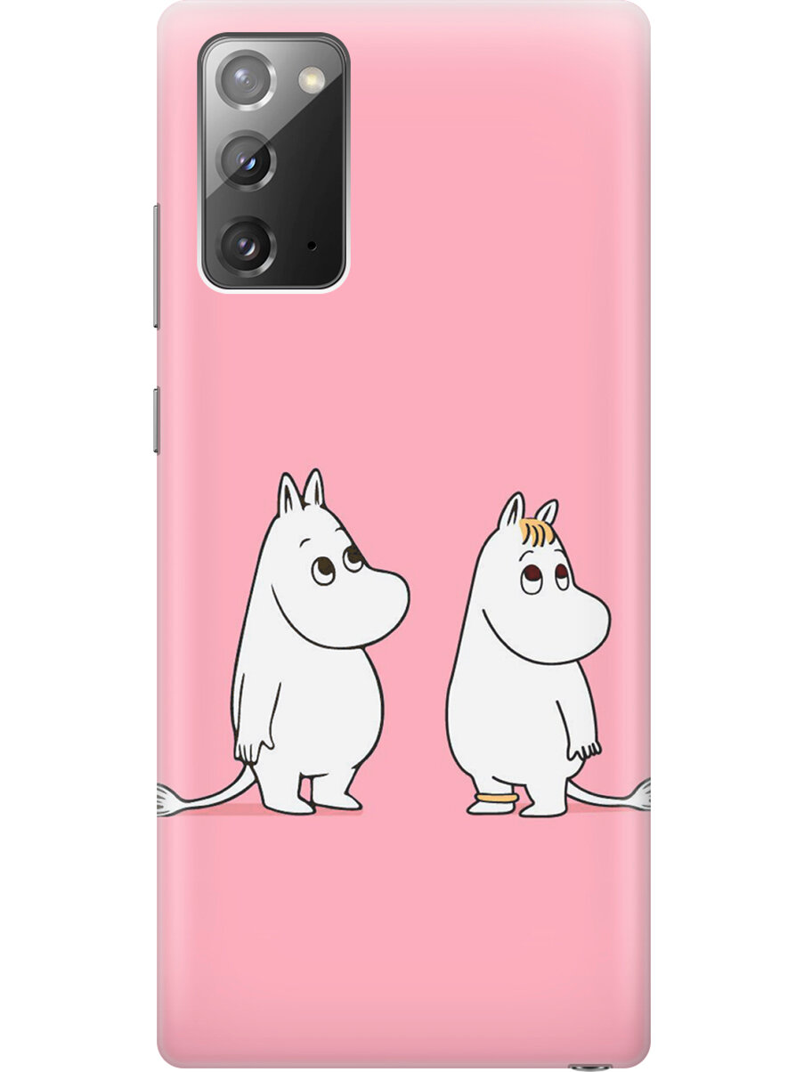 Силиконовый чехол на Samsung Galaxy Note 20, Самсунг Ноут 20 с принтом "Муми-тролли на розовом"