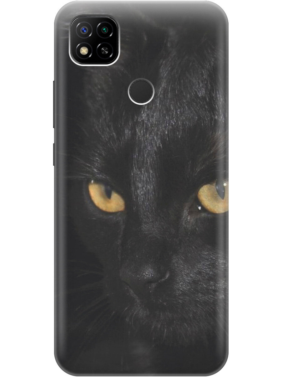 Силиконовый чехол на Xiaomi Redmi 9C, Сяоми Редми 9С с эффектом блеска "Черная кошка"
