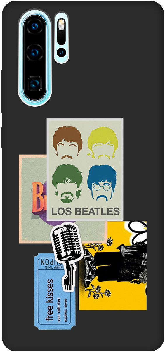 Матовый Soft Touch силиконовый чехол на Huawei P30 Pro, Хуавей П30 Про с 3D принтом "Beatles Stickers" черный
