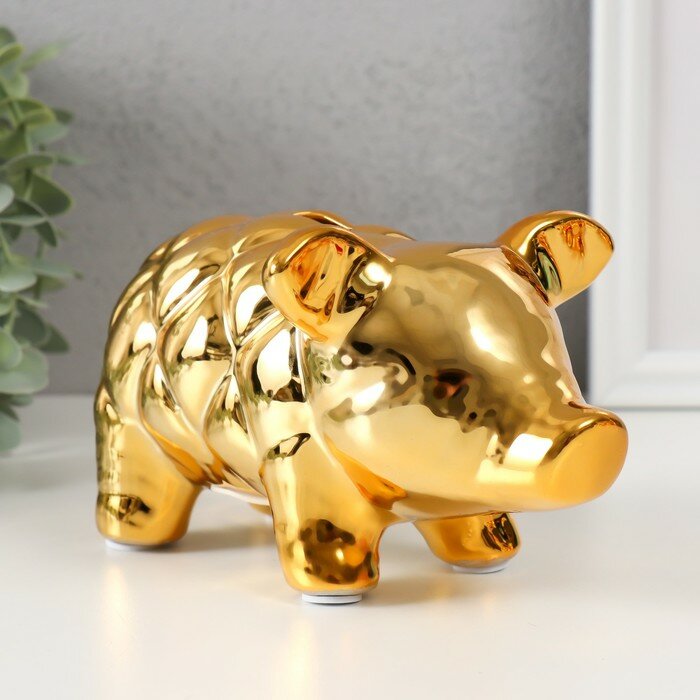 Копилка для денег «Золотая свинка», керамика, каретная стяжка, 17.9×11.4×10 см