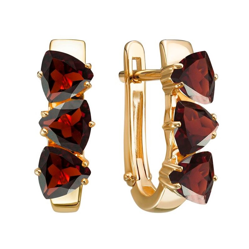 Серьги, золото, 585 проба, гранат