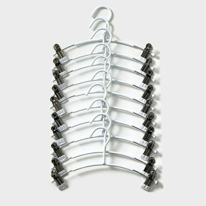 Вешалки для брюк и юбок с зажимами, 29×16 см, металл ПВХ покрытие, набор 10 шт, белые