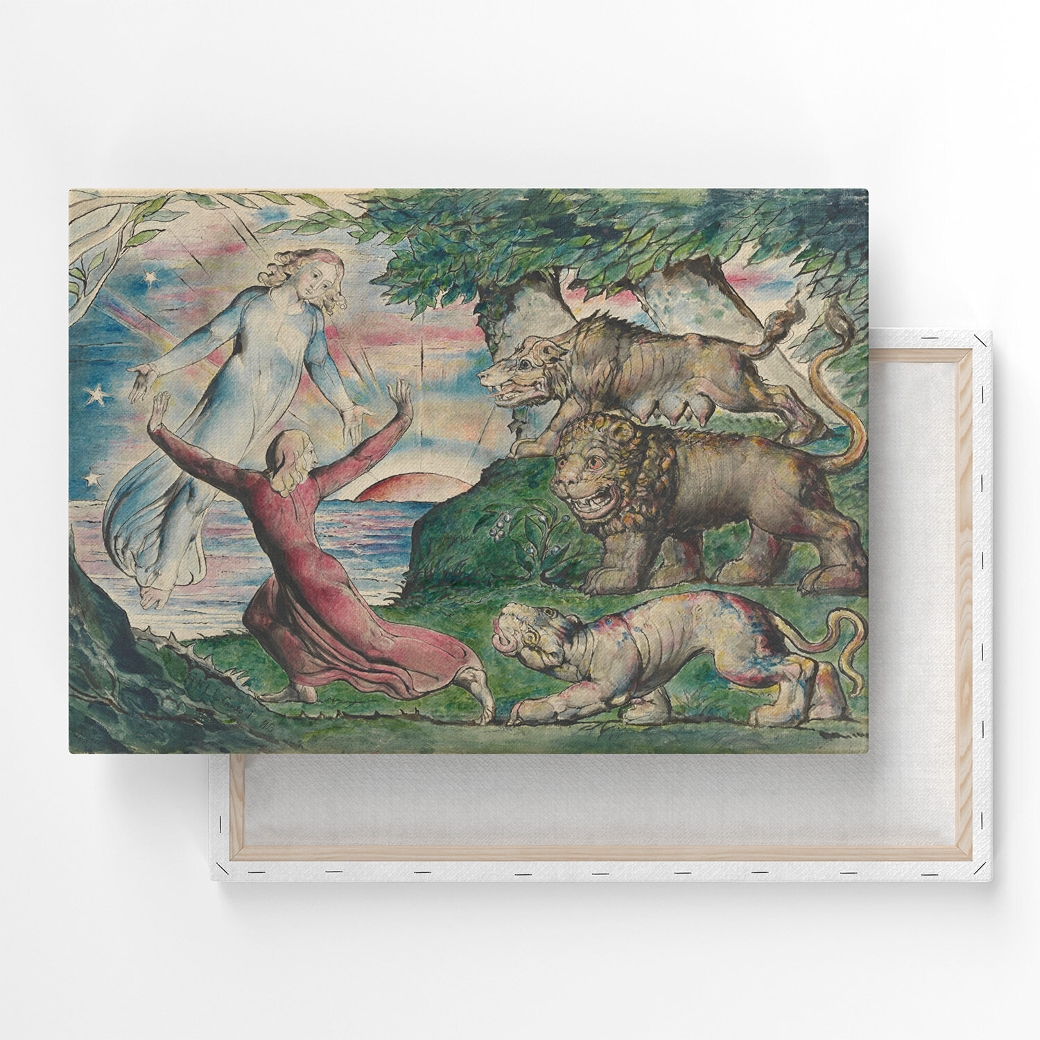 Картина на холсте, репродукция / Уильям Блейк - Dante running from the three beasts / Размер 60 x 80 см