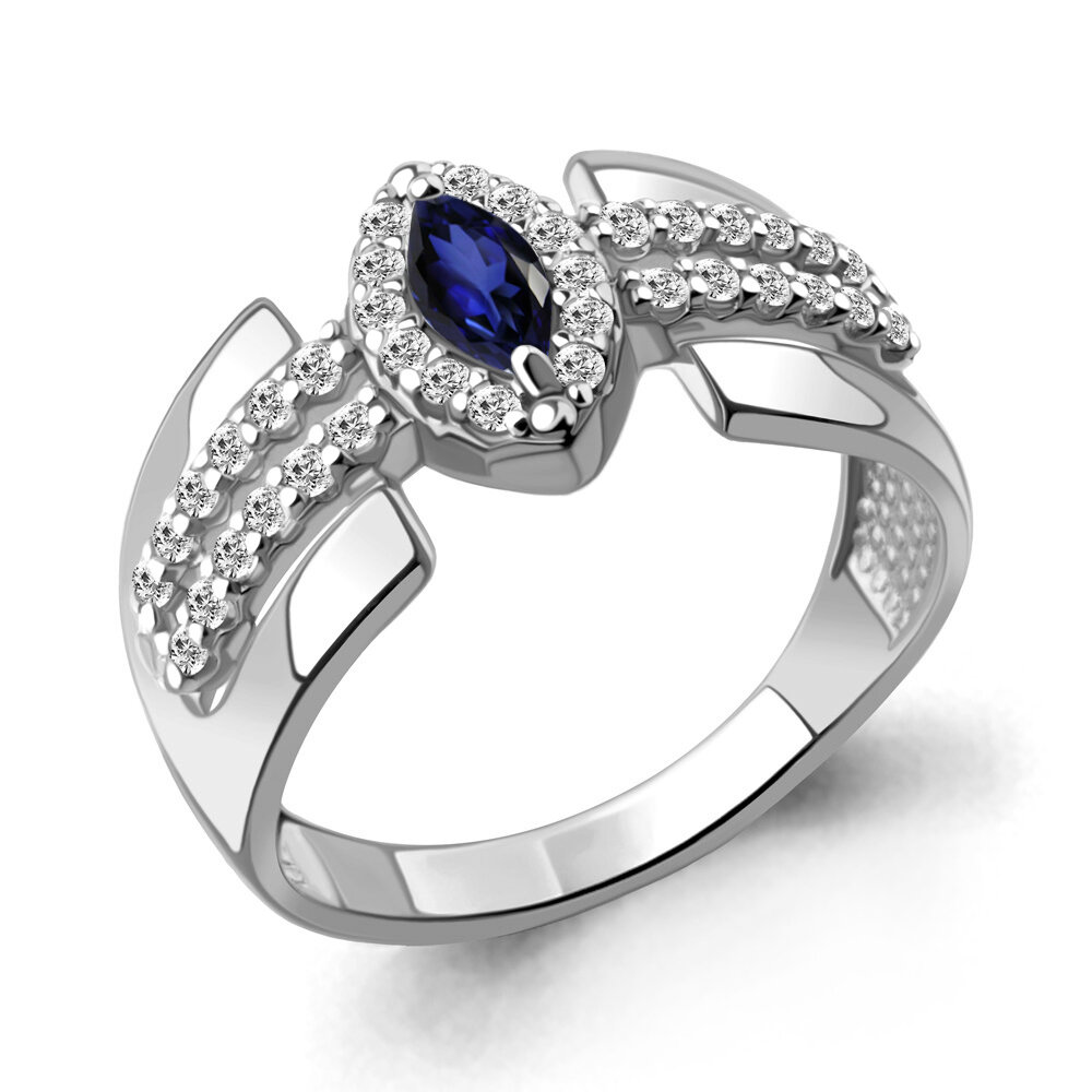Кольцо, серебро, 925 проба, сапфир синтетический, фианит