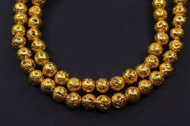 Бусина круглая из вулканической лавы 6-7мм, отверстие 1мм, цвет золото, 571-004, 10шт