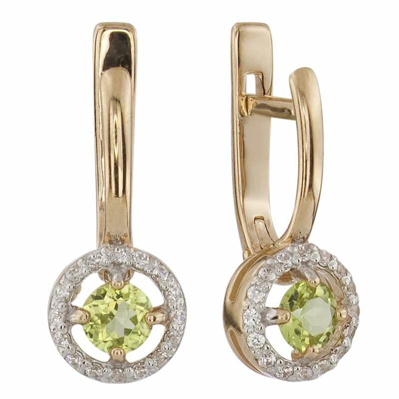 Серьги, красное золото, 585 проба, хризолит