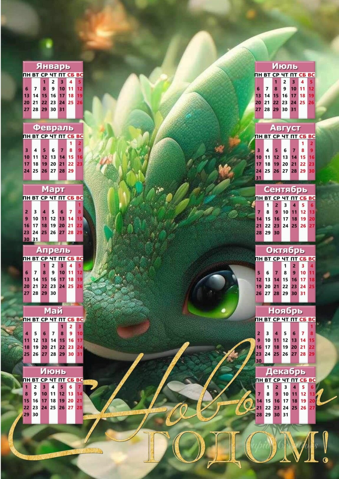 Календарь формата А3 с принтом "Новый Год"