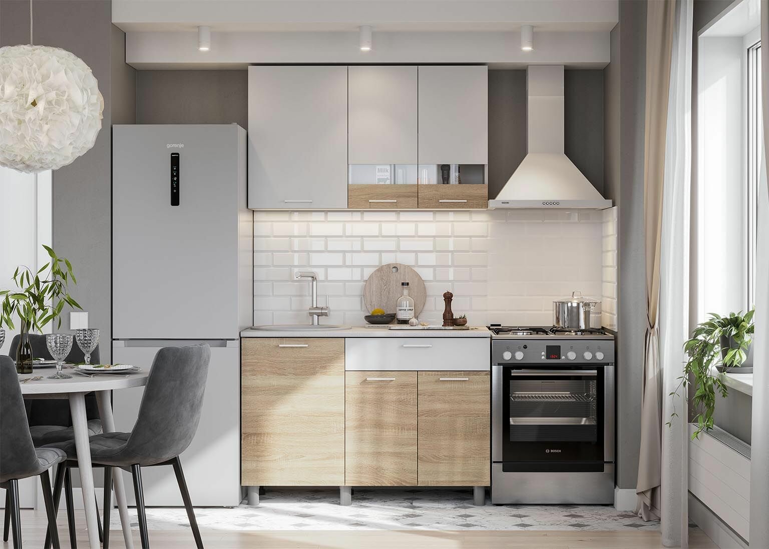 Кухонный гарнитур Кандагар 1.2 метра, Белый/Дуб Сонома