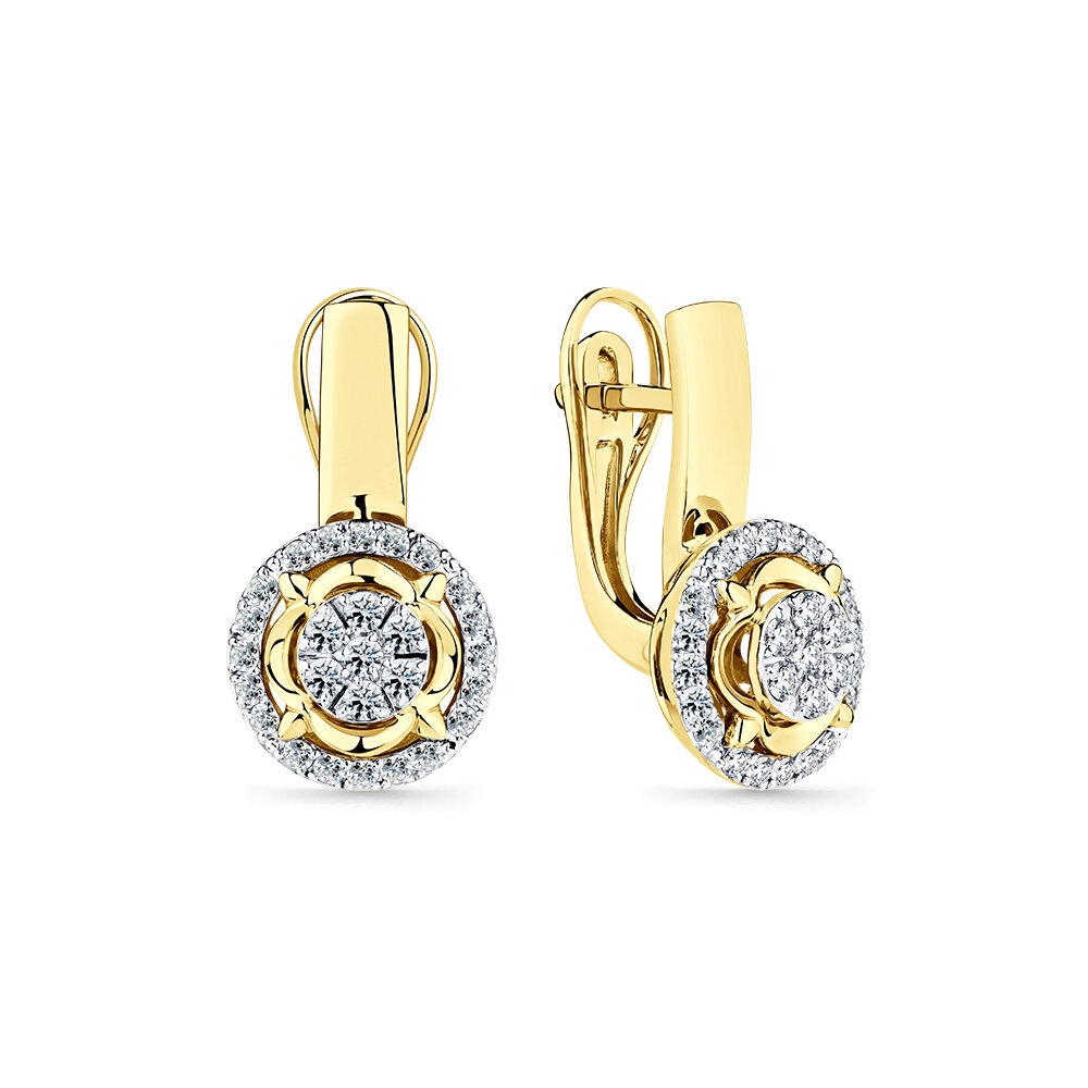 Серьги Master Brilliant, комбинированное, желтое золото, 585 проба, бриллиант