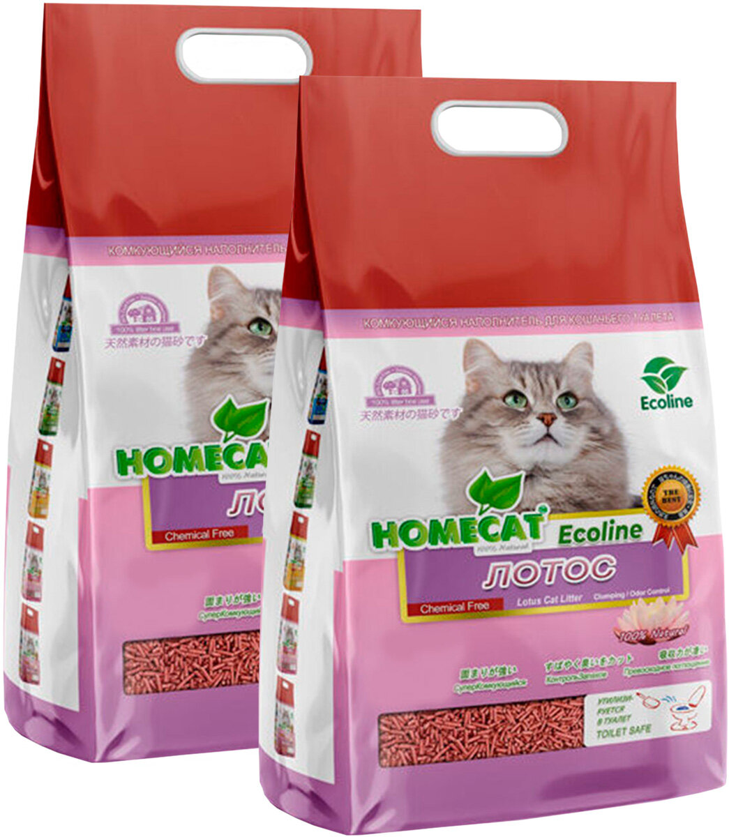 HOMECAT эколайн лотос наполнитель комкующийся для туалета кошек (6 + 6 л)