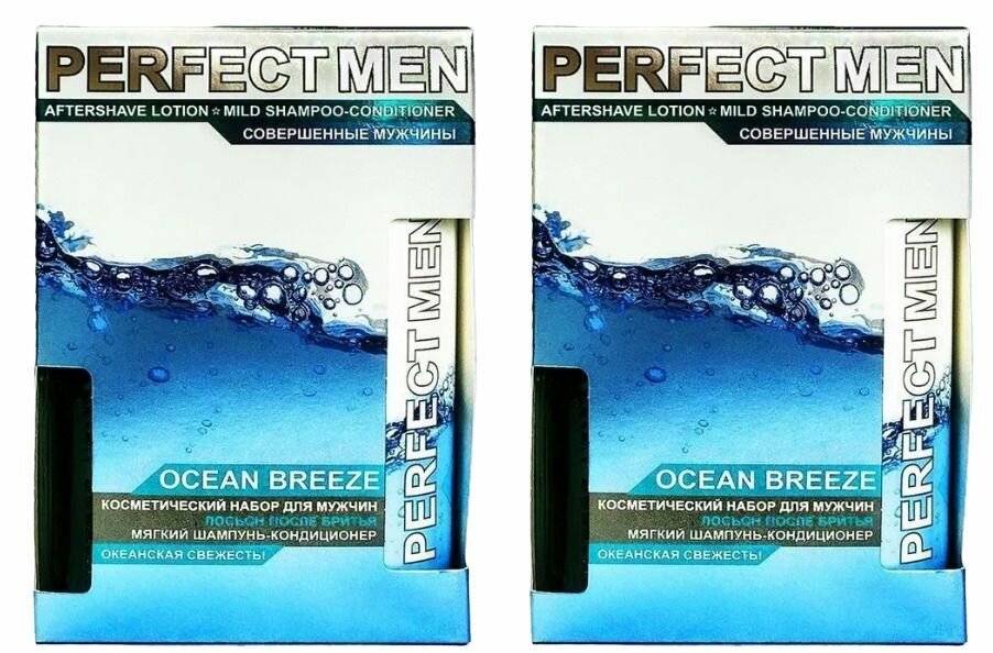 Perfect Men Подарочный набор Ocean Breeze, Шампунь-кондиционер для волос 250 мл + лосьон после бритья 100 мл, 2 уп